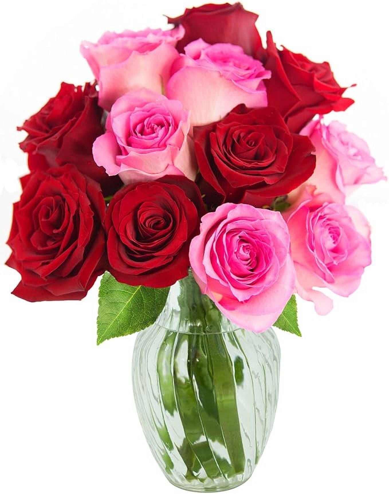 KaBloom : Bouquet of 12 Red and Pink Roses with vase Next-Day Delivery ...