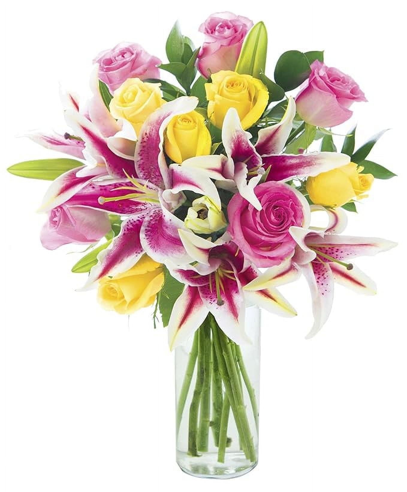 KaBloom :Lily Pop Bouquet: 5 Pink, 5 Yellow Rose, 5 Stargazer Lilies ...
