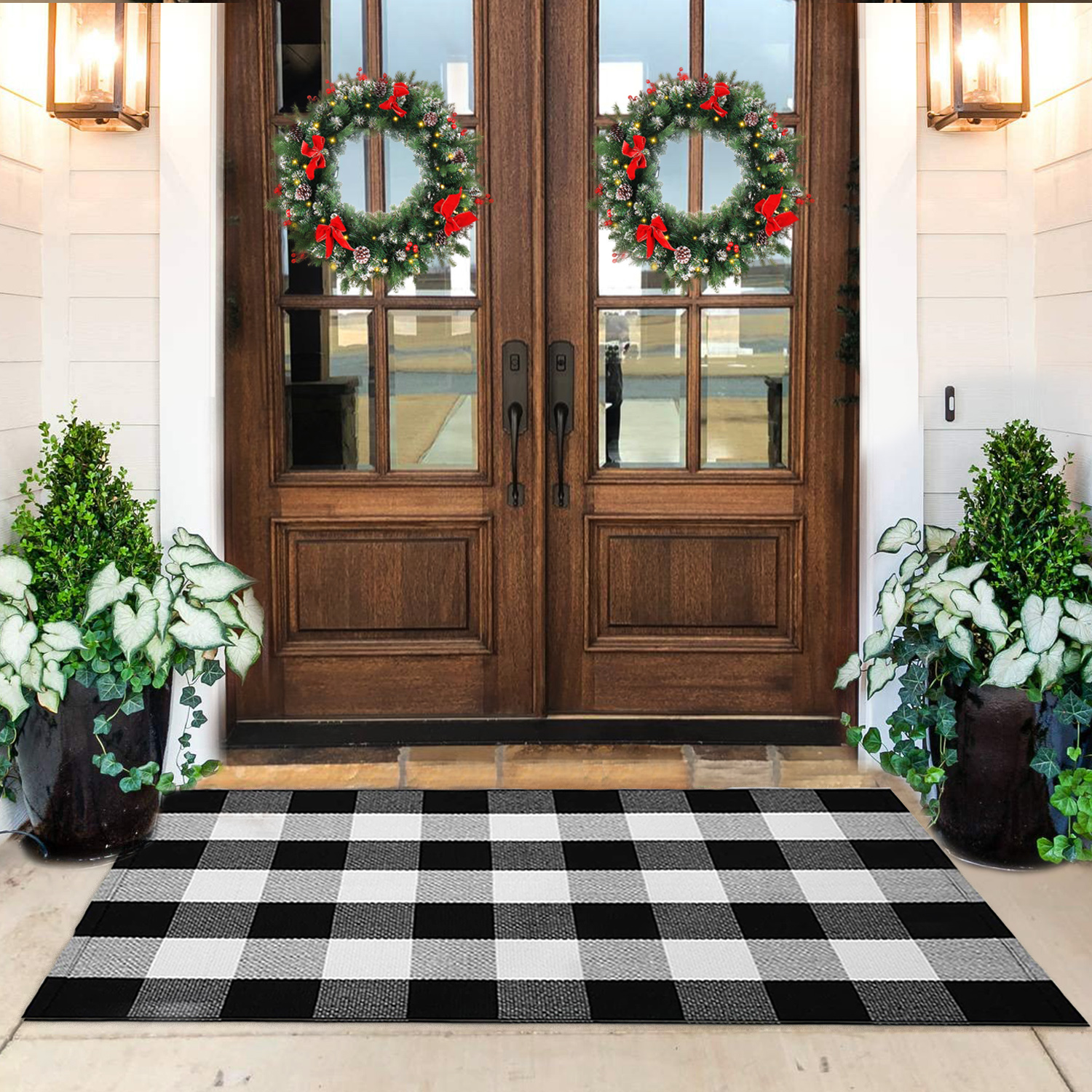PiccoCasa Buffalo Checkered Plaid Cotton Outdoor Area Rug, 35"x24 ...