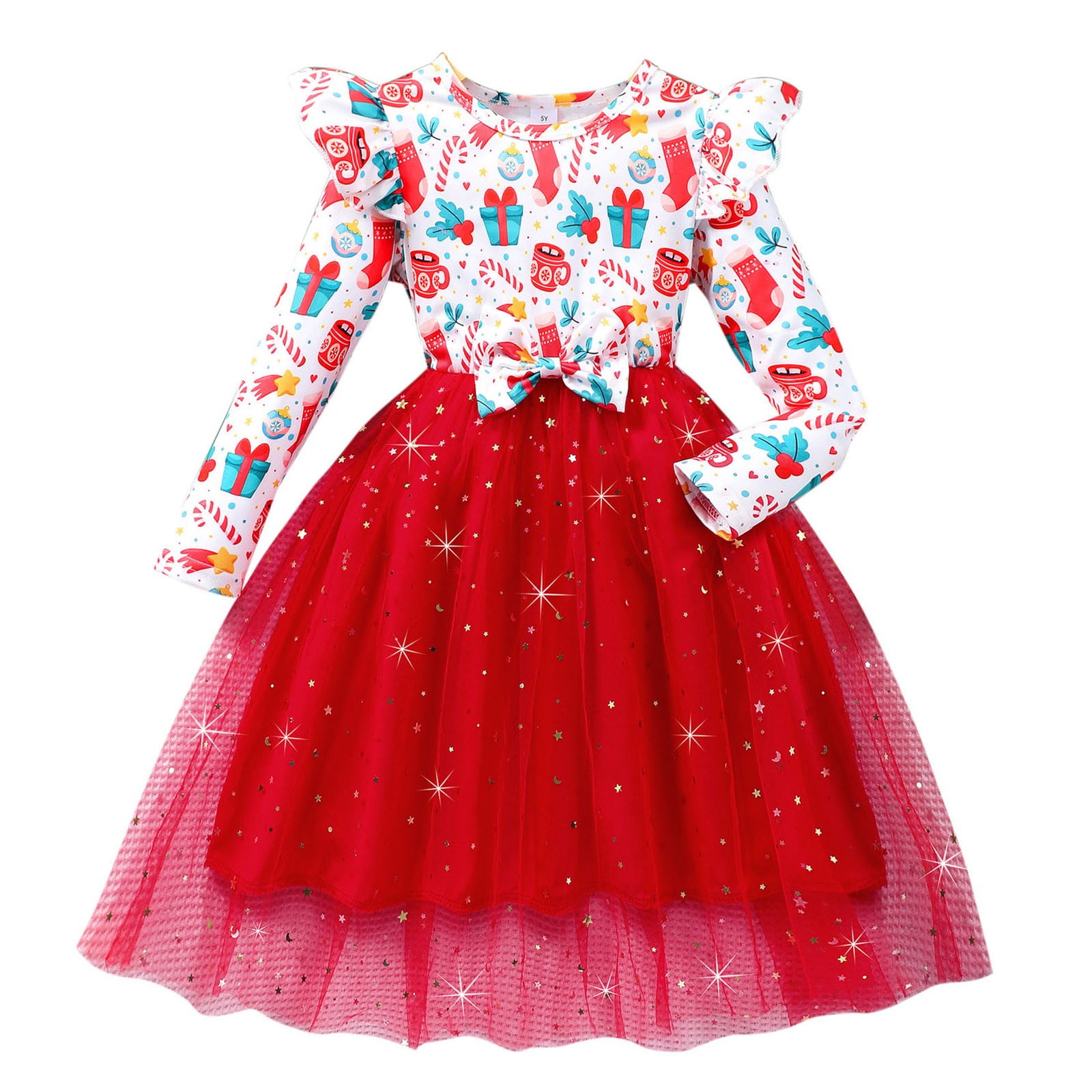 KaLI_Store Baby Girls Dress Knee Lenght Long Sleeve Toddler Ruffle ...