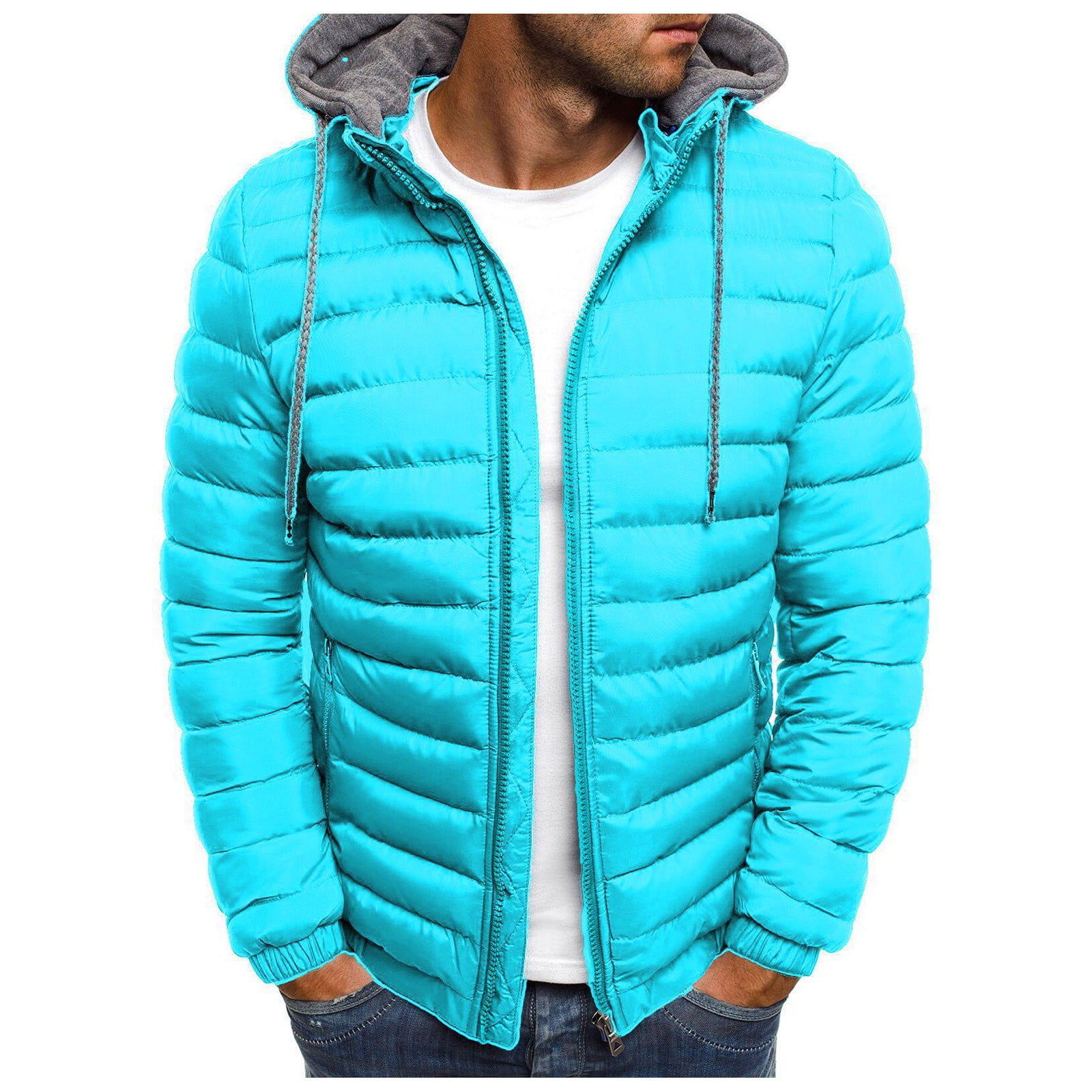 KaLI_Store Men Winter Jackets Warm Coats Full Zip Puffer Jacket Quilted ...