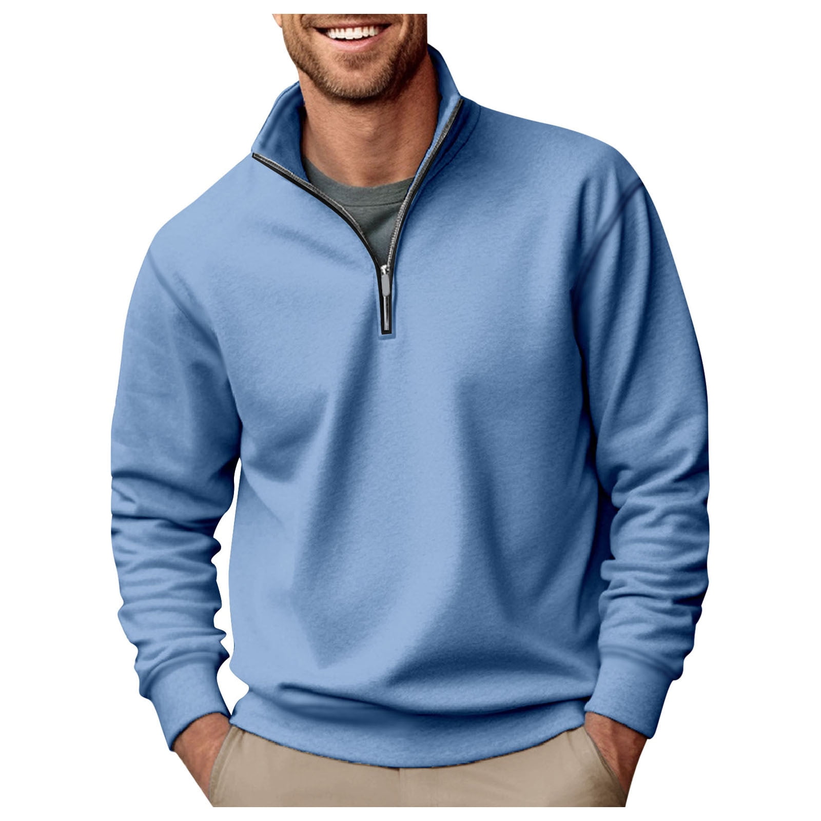 KaLI_Store Men's Quarter Zip Fleece Pullover Long Sleeve Casual ...