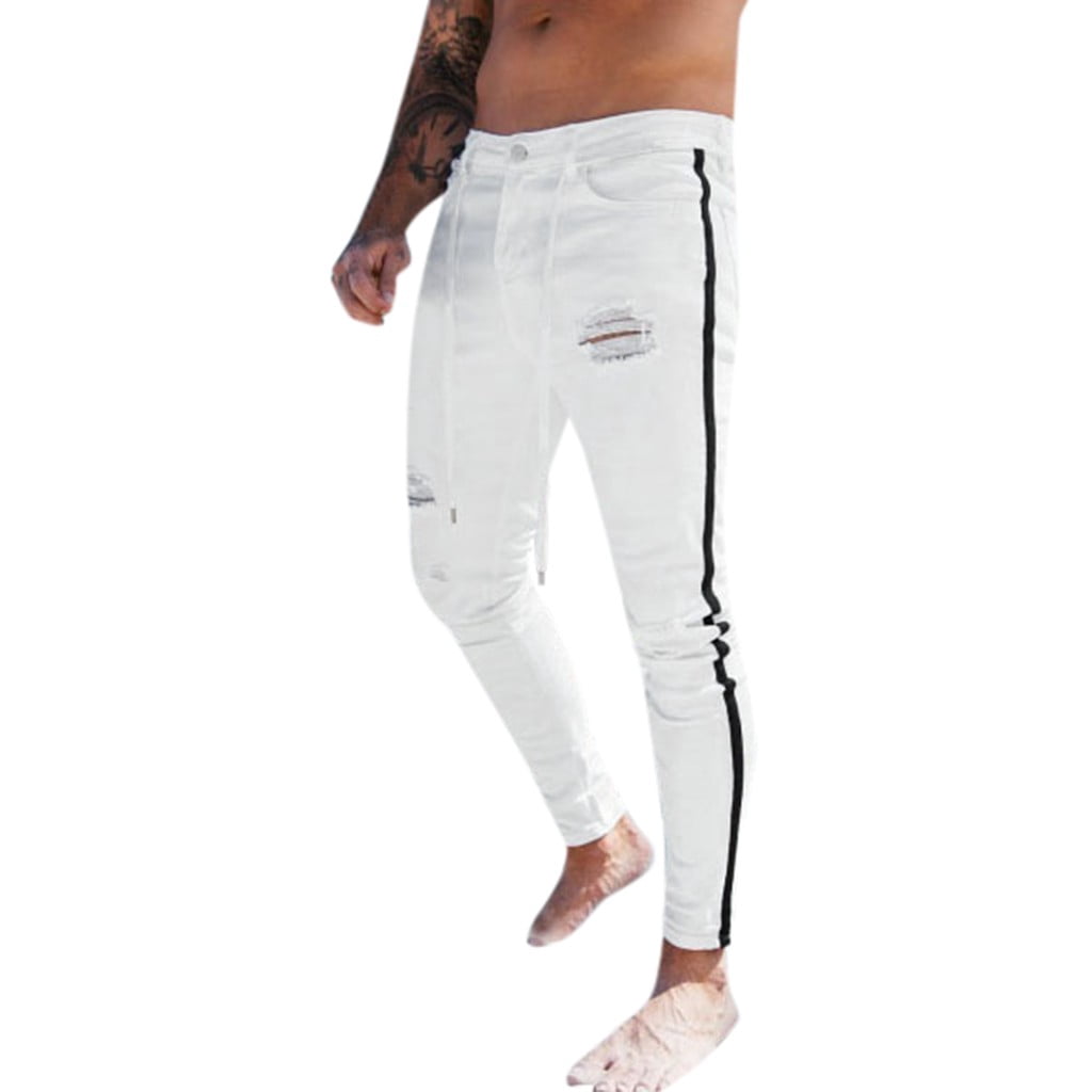 KaLI_store Baggy Jeans Men's Ripped Slim Straight Fit Moto Biker Jeans ...
