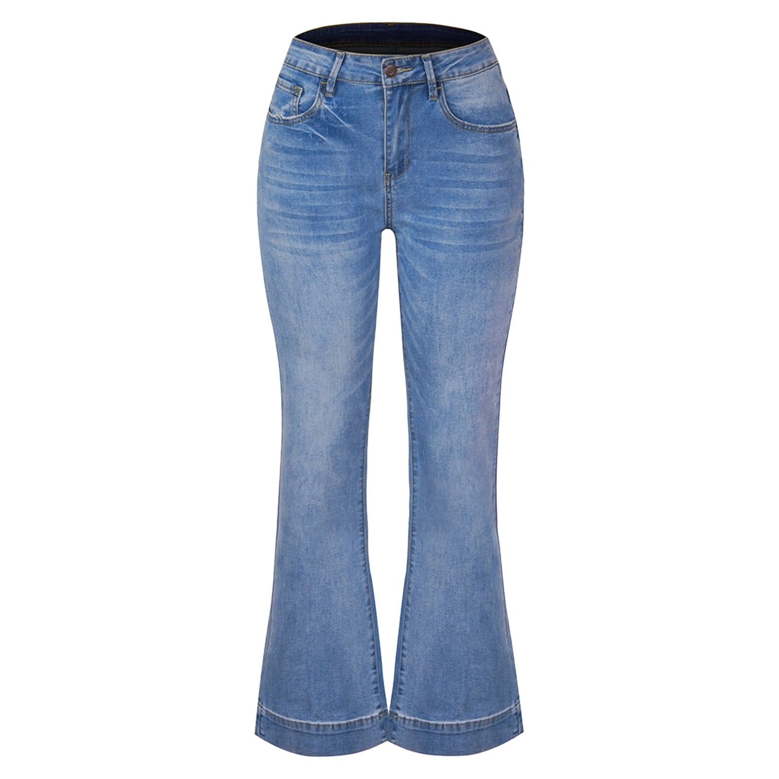 KaLI_store Flare Jeans for Womens Blue High Waist Wide Leg Bell Bottom ...
