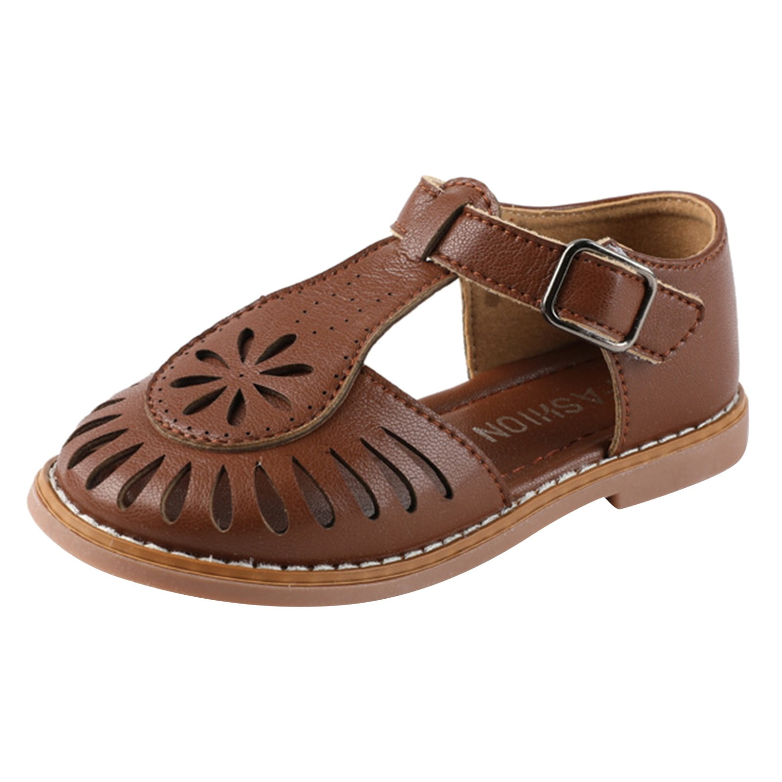 KaLI_store Girl Sandals Girls Flat Sandals Princess Open Toe Sandal with Adjustable Strap Summer ...