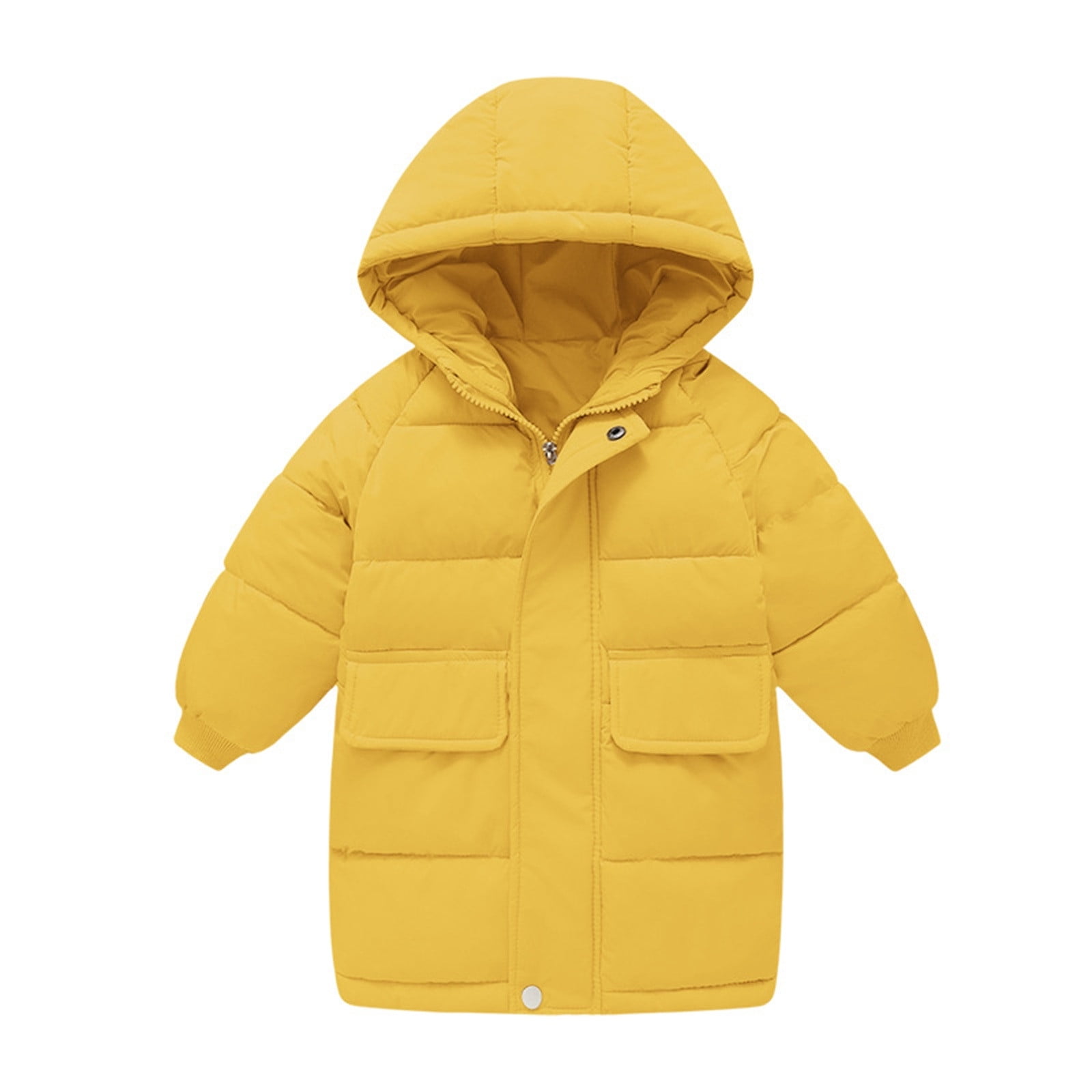 KaLI_store Kids JacketWinter Boys Solid Color Thick Warm Jacket Hood Jacket Yellow,12-13 Years ...