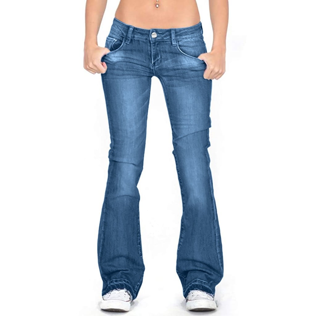 Kali Store Low Rise Jeans Women Womens Striped Bell Bottom Jeans Raw