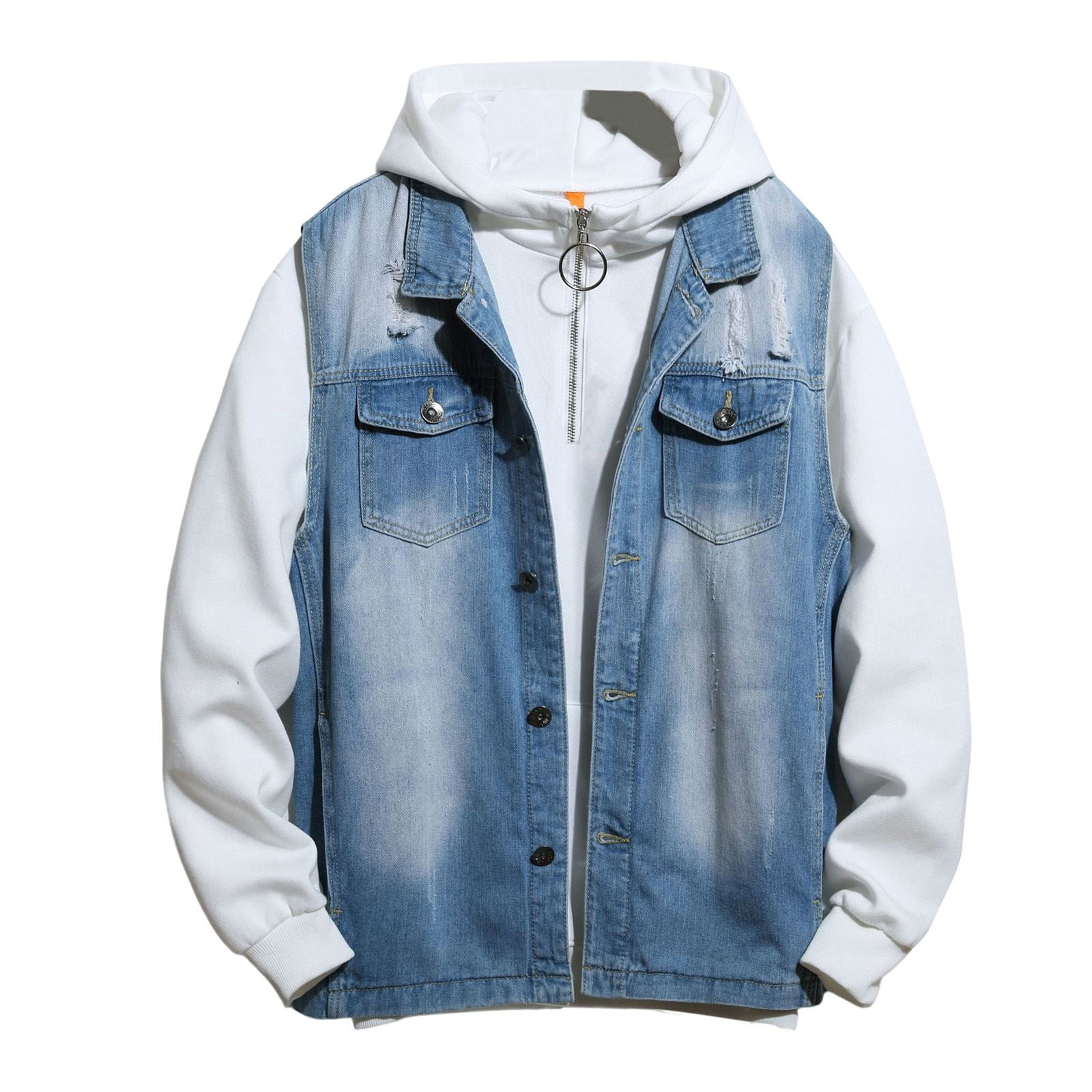KaLI_store Men Jean Jacket Coat Men's Distressed Denim Jacket Button ...
