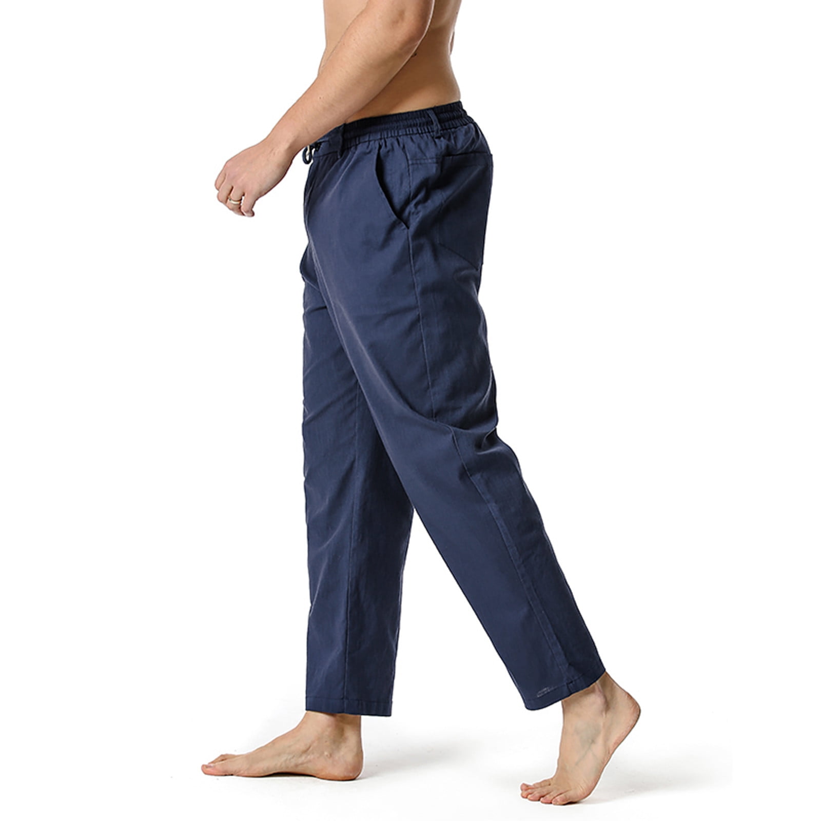KaLI_store Men's Comfort Stretch Cotton-Linen Sweatpants, Lightweight ...