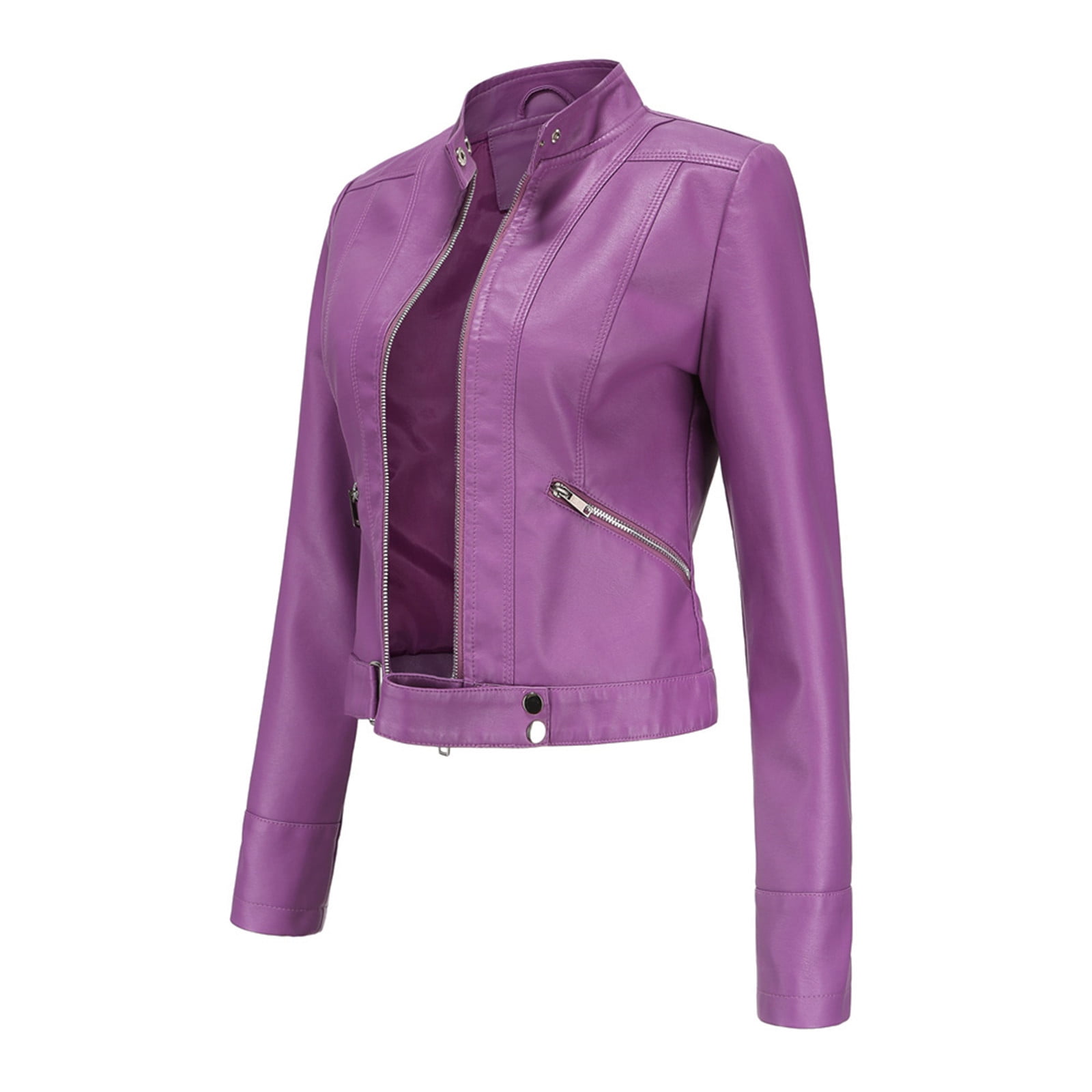 KaLI_store Spring Jackets Women's Leather Motorcycle Jacket PU Slim ...