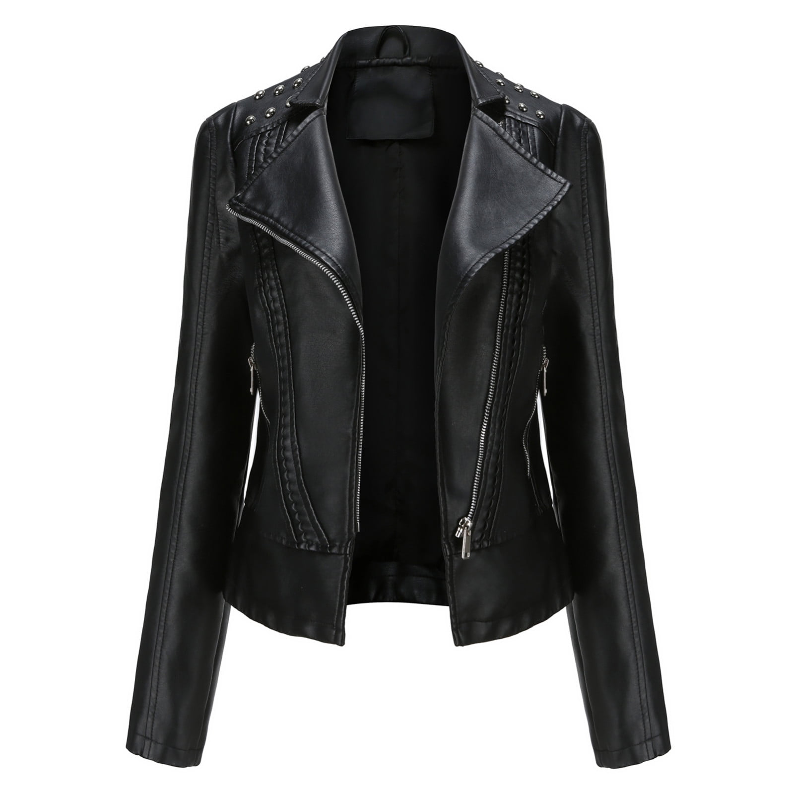 KaLI_store Winter Coats for Women Women's Leather Motorcycle Jacket PU ...