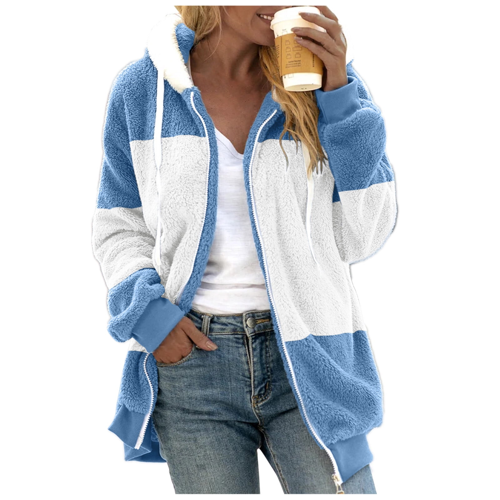 KaLI_store Women's Coats Women's Zip Up Hoodie Lined Drawstring Causal ...