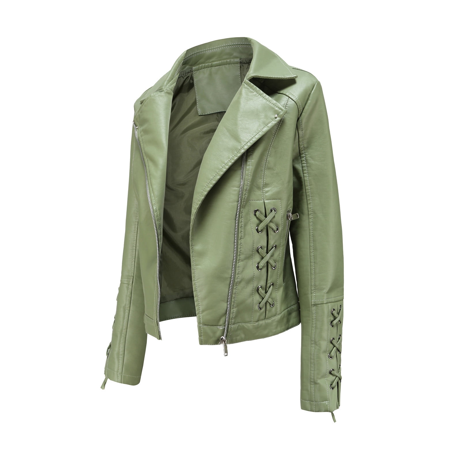 KaLI_store Women's Trench Coats Women's Leather Motorcycle Jacket PU ...