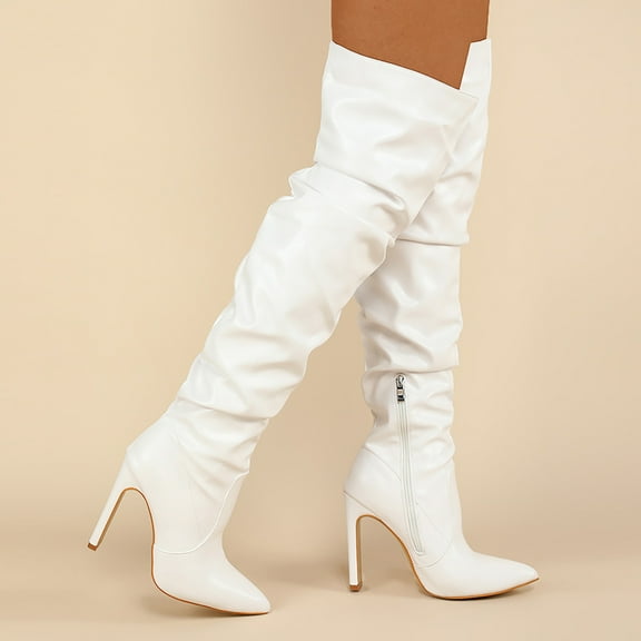 6in/15CM Women's Over The Knee Thigh High Heel Boots Platform Zip Buckle Lace Up - Walmart.com