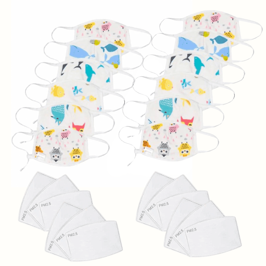 KaWaii Baby 4-Layer Reusable Waterproof Kids Cloth Mask, 12 Masks +12 ...