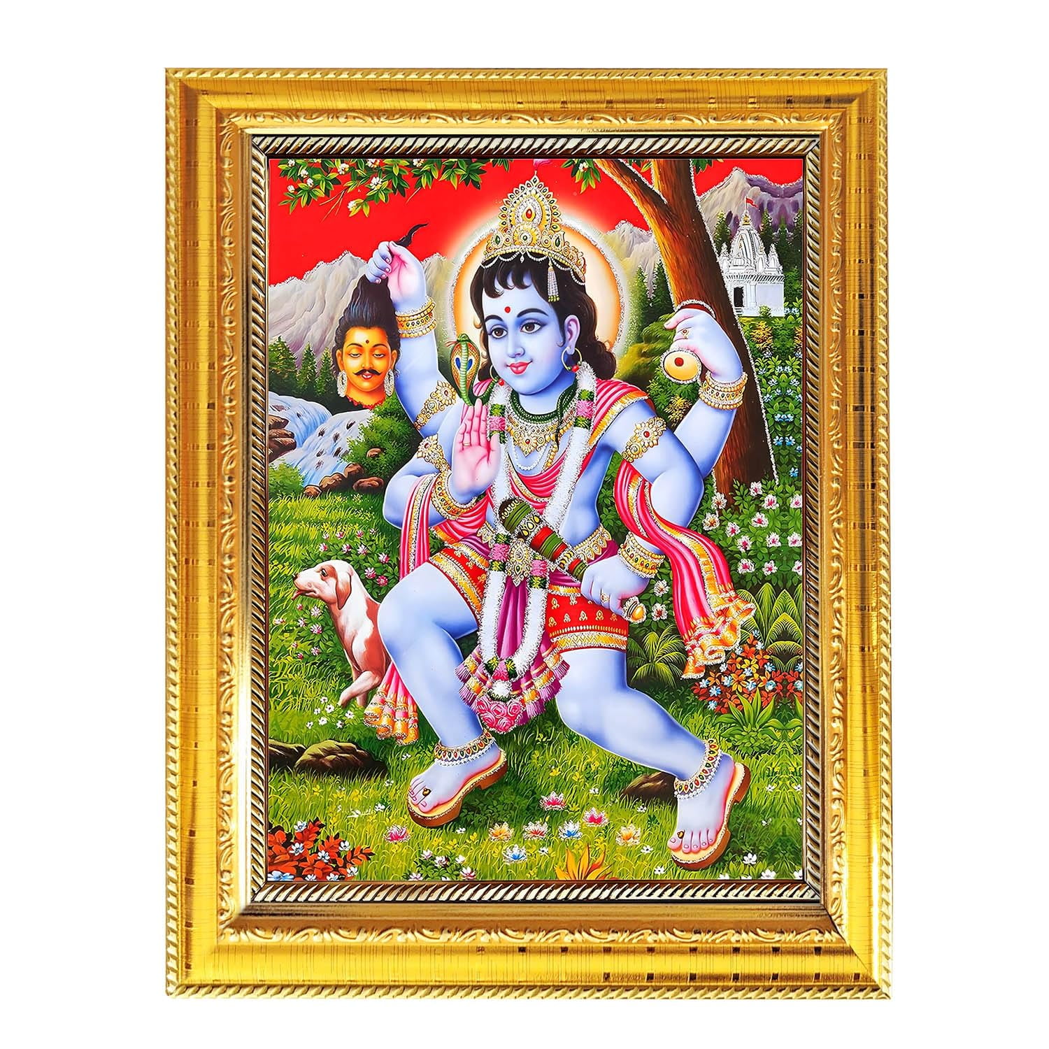 Kaal Bhairav Indian God Photo With Golden Frames Wall Table 8.3X6.5 ...