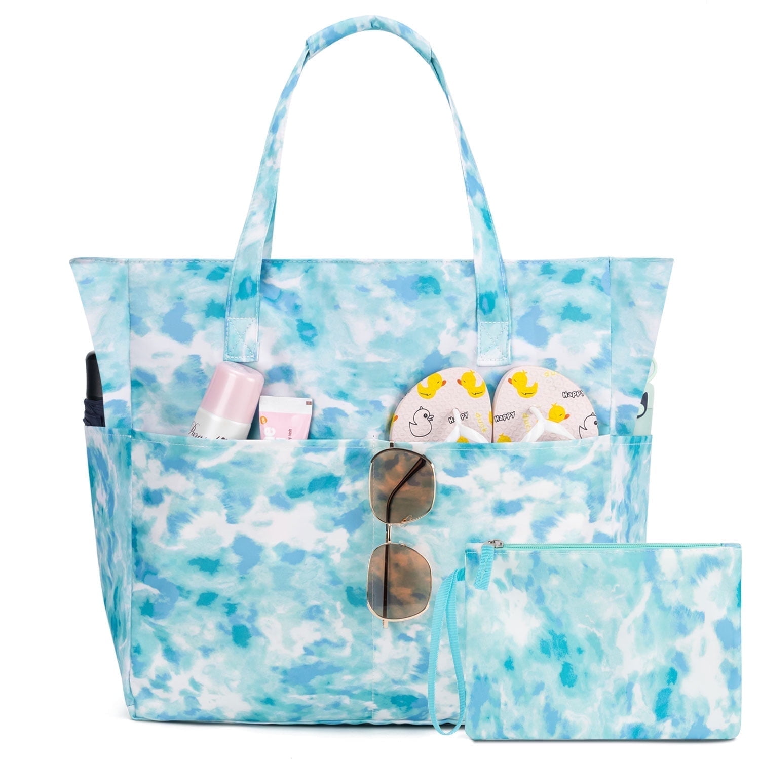 Kabaqoo Beach Bags for Women, Waterproof Beach Tote Bag with Zipper ...