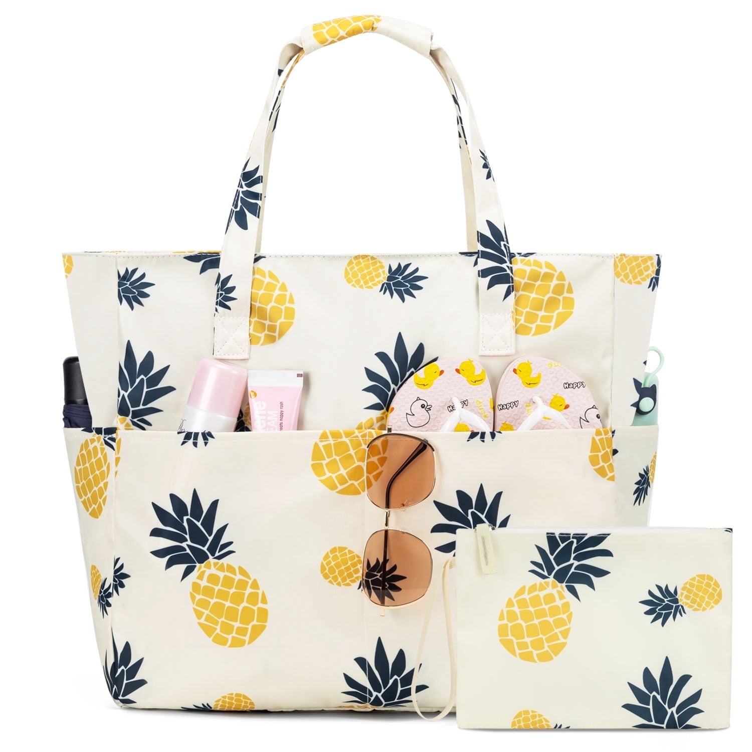 Kabaqoo Beach Bags for Women, Waterproof Beach Tote Bag with Zipper ...