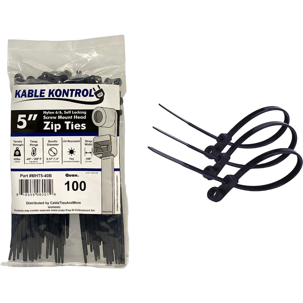 Kable Kontrol 5" Long Screw Mount Cable Ties - 40 Lb Tensile Strength ...