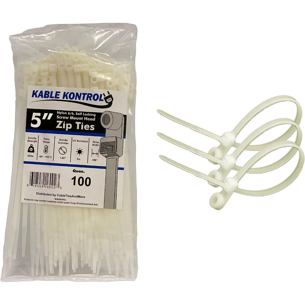 Kable Kontrol 5" Long Screw Mount Cable Ties - 40 Lb Tensile Strength ...