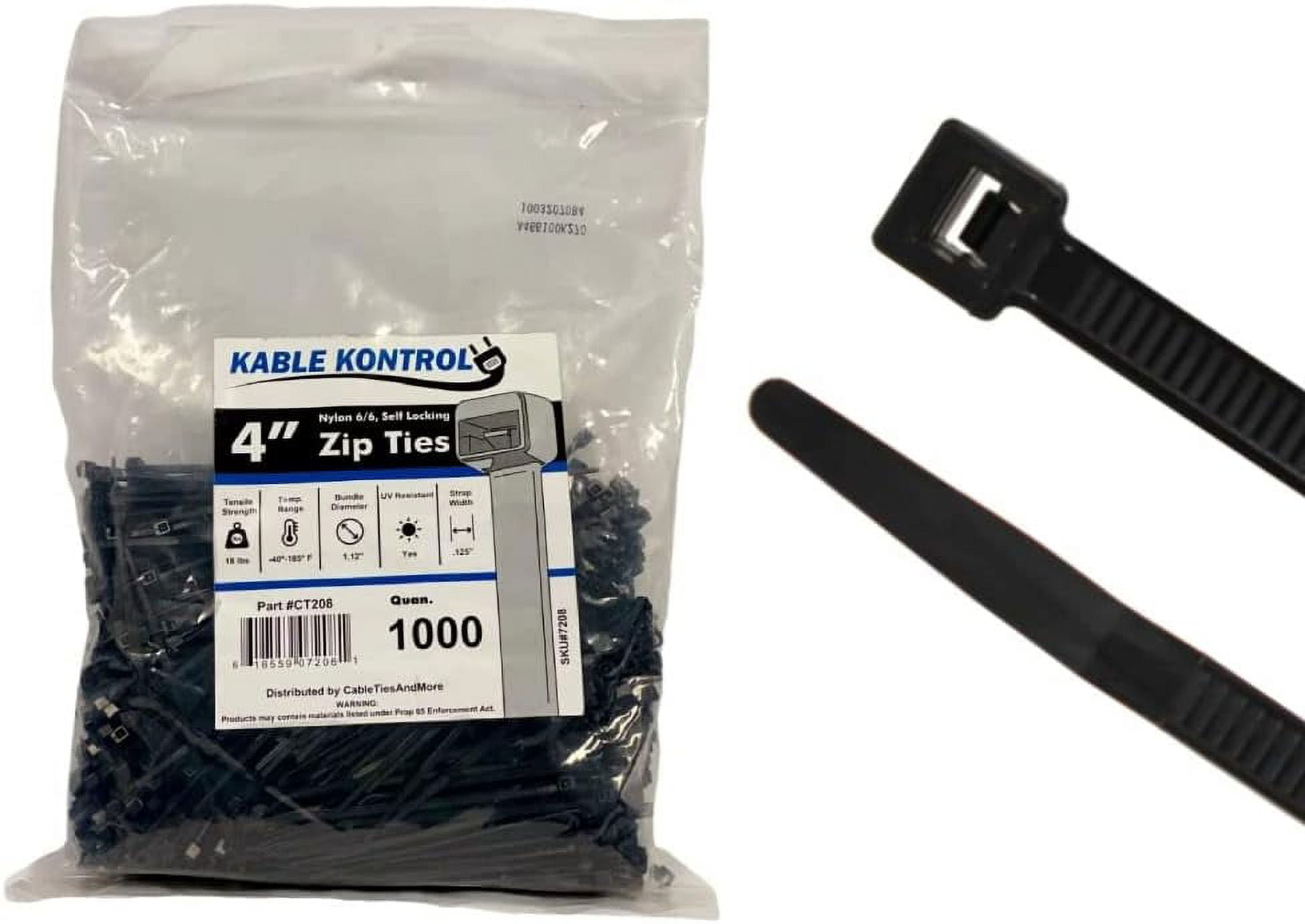 Kable Kontrol Black Zip Ties - 4" Inch Long - UV Resistant Nylon - 18 ...