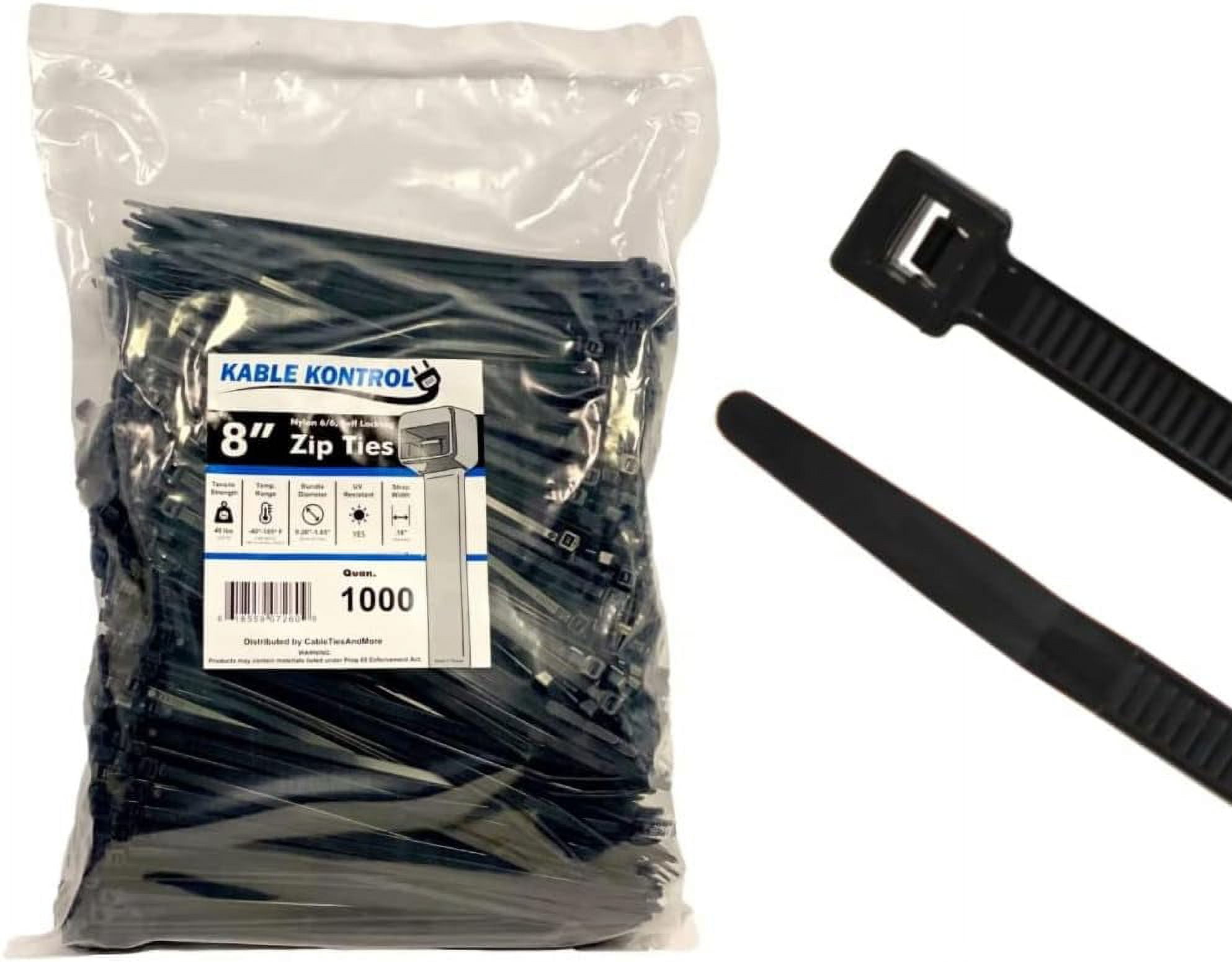 Kable Kontrol Black Zip Ties - 8" Inch Long - UV Resistant Nylon - 40 ...
