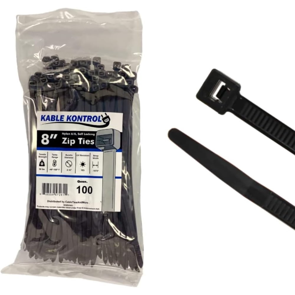 Kable Kontrol Black Zip Ties - 8" Inch Long - UV Resistant Nylon - 50 ...