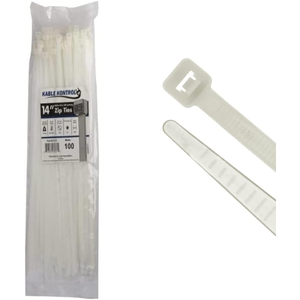 Kable Kontrol Clear Zip Ties - 14" Inch Long Heavy Duty - Natural Nylon ...