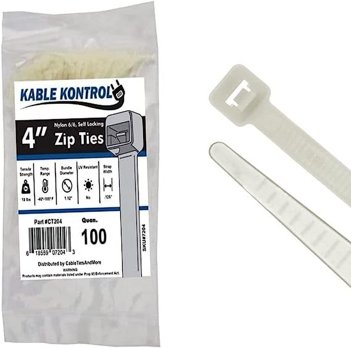 Kable Kontrol Clear Zip Ties - 4" Long - Natural Nylon - 18 Lbs ...