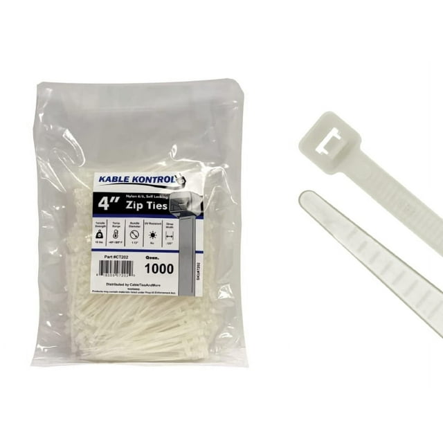 Kable Kontrol Clear Zip Ties - 4" Inch Long - Natural Nylon - 18 Lbs ...