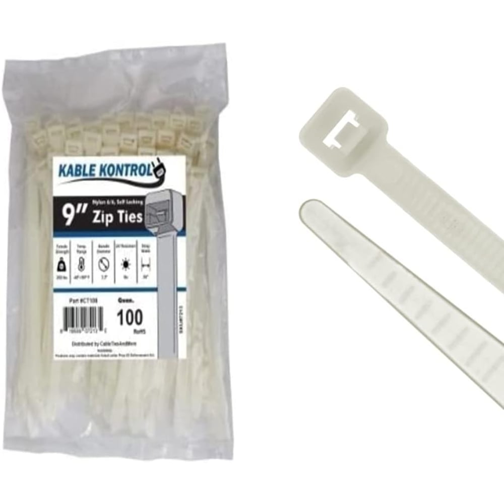 Kable Kontrol Clear Zip Ties - 9" Inch Long Extra Heavy Duty - Natural ...