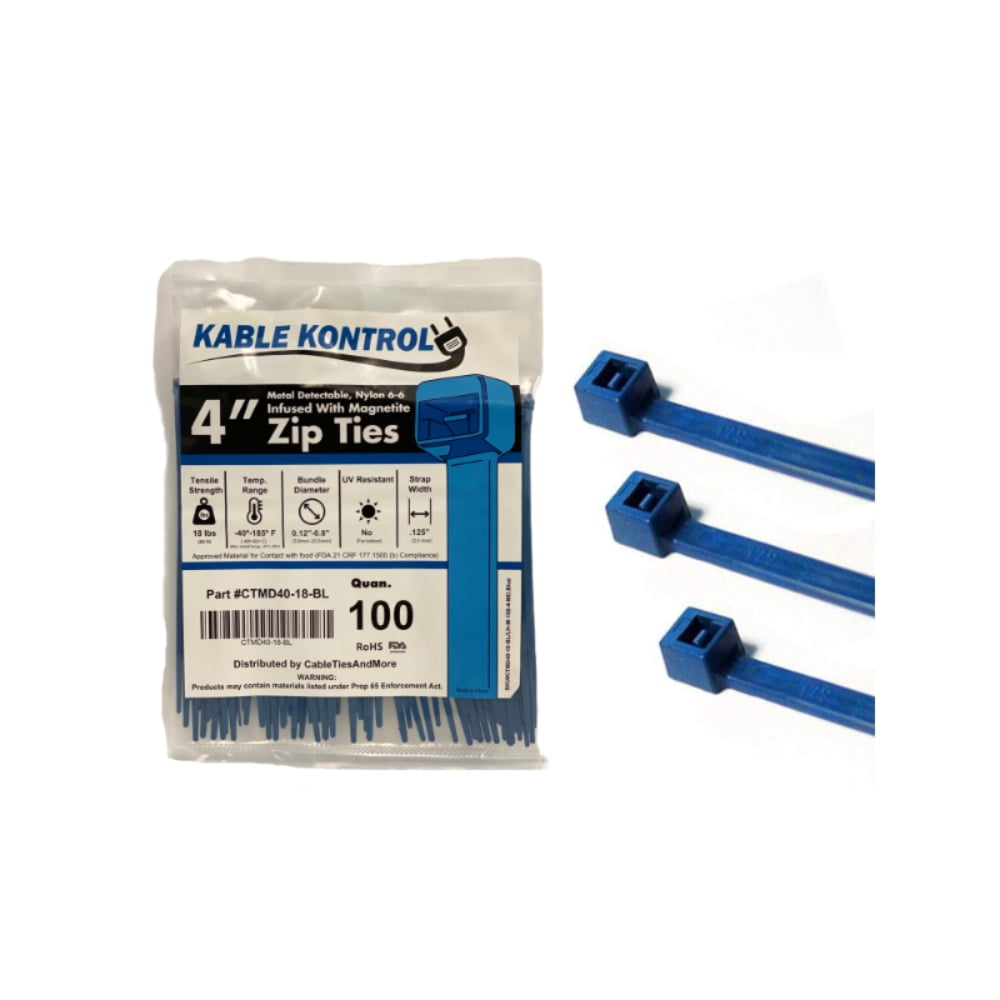 Kable Kontrol Metal Detectable Zip Ties - 4" Long - 18 Lbs Tensile ...