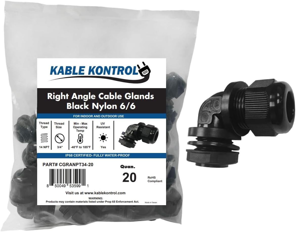 Kable Kontrol Nylon Cable Glands 3/4” Right Angle Joint Elbow Gland 14 ...