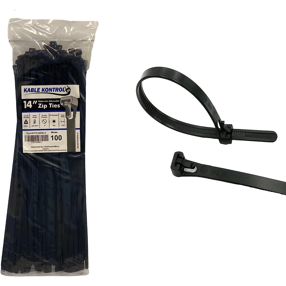 Kable Kontrol Releasable Reusable Zip Ties - 14" Long - 50 Lbs Tensile ...