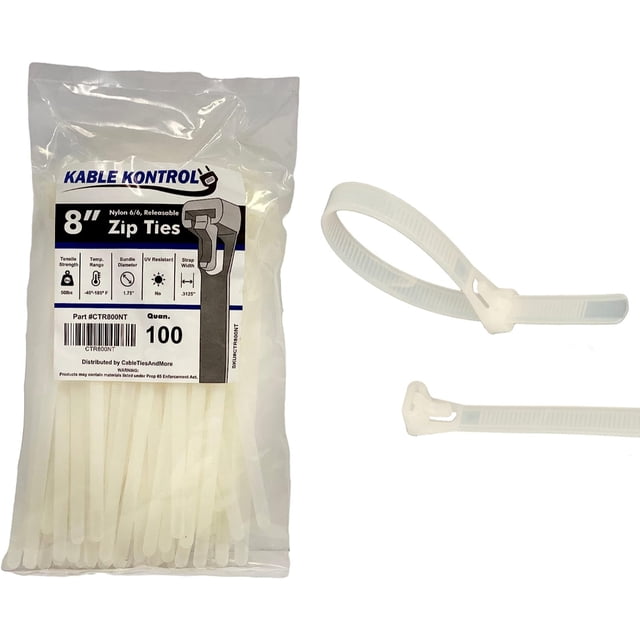 Kable Kontrol Releasable Reusable Zip Ties - 8" Long - 50 Lbs Tensile ...