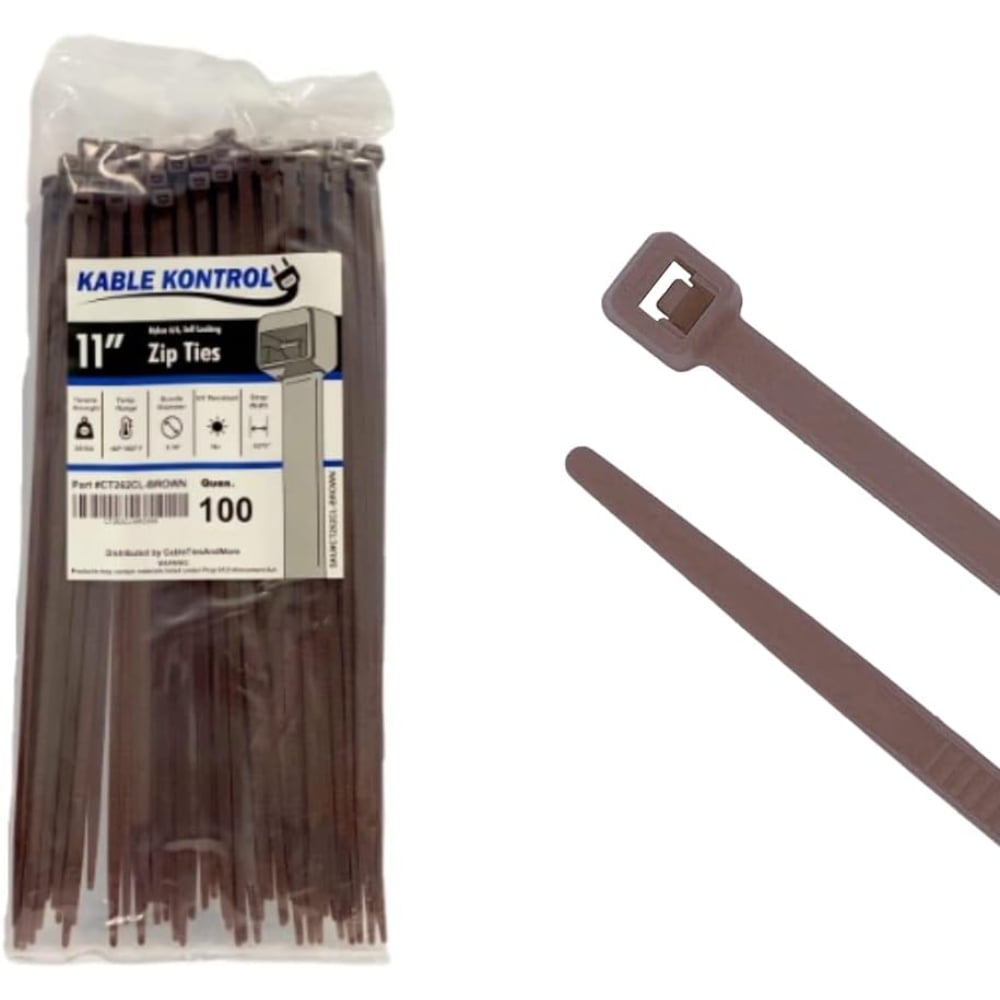 Kable Kontrol Zip Ties - 11" Long - 100 Pc Pk - Brown color - Nylon - 50 Lbs Tensile Strength ...