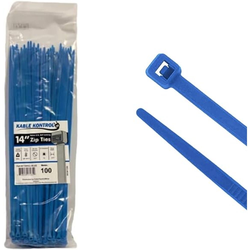 Kable Kontrol Zip Ties - 14" Long - 100 Pc Pk - Blue color - Nylon - 50 Lbs Tensile Strength ...