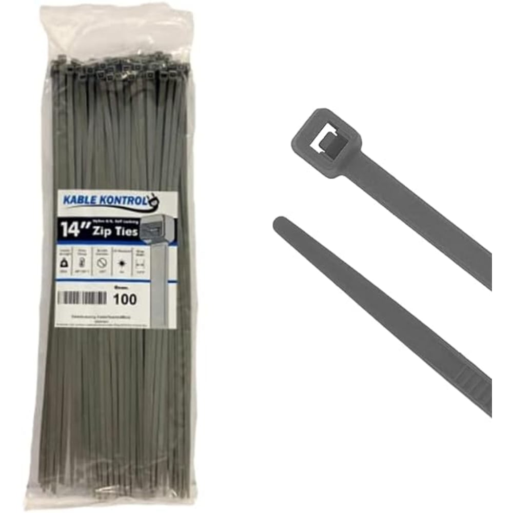 Kable Kontrol Zip Ties - 14" Long - 100 Pc Pk - Gray color - Nylon - 50 Lbs Tensile Strength ...