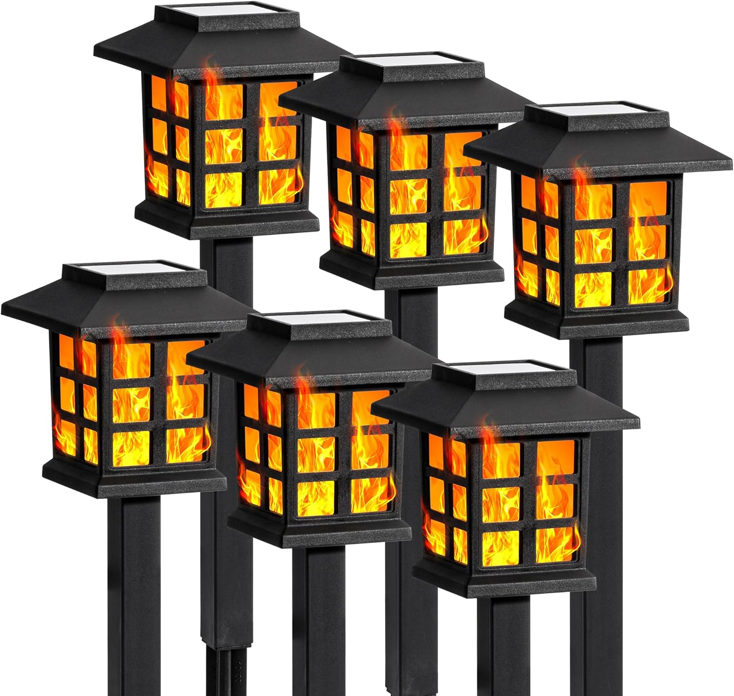 Kabnic 6 Pack Flickering Flame Solar Lights Outdoor, Waterproof IP65 ...