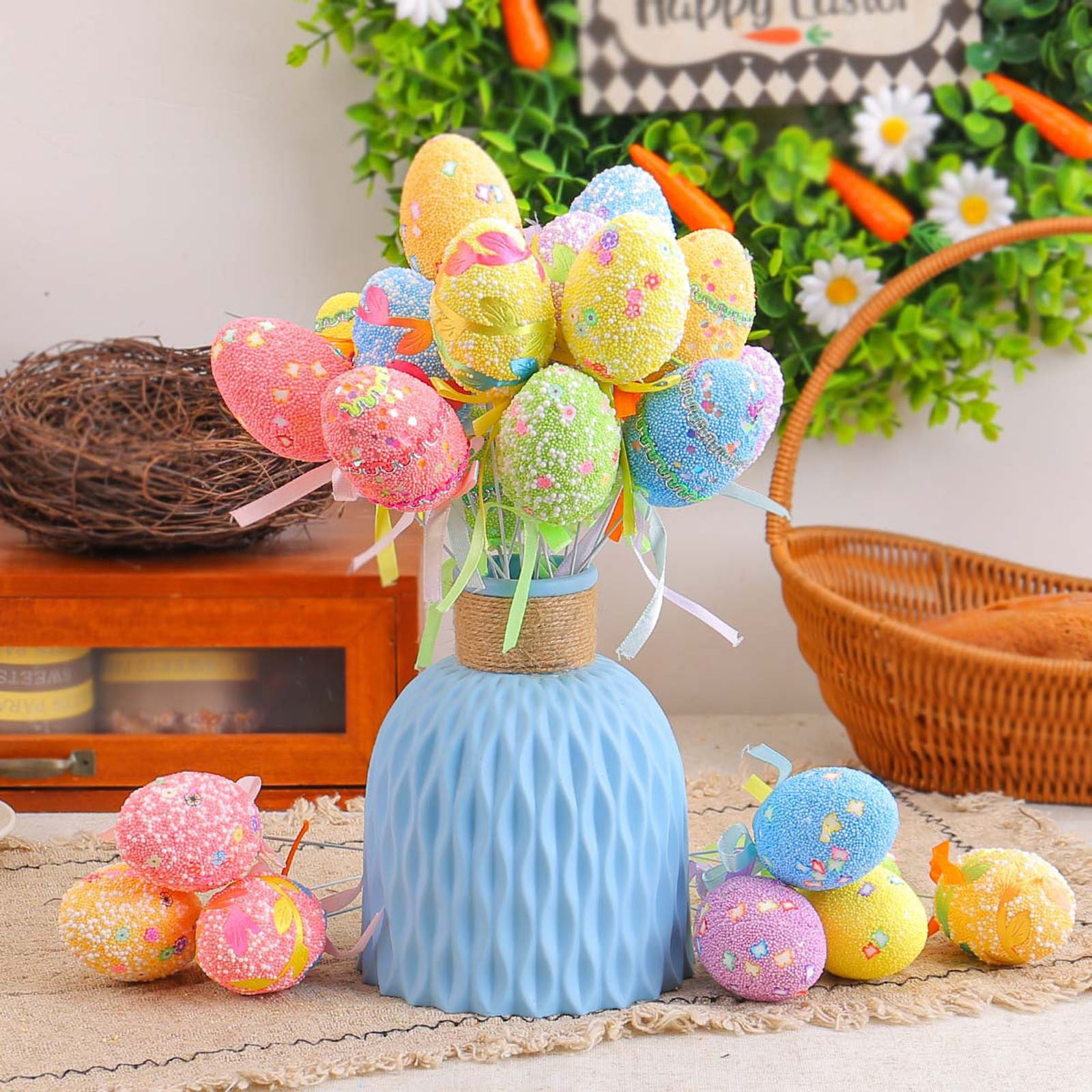 Kabnic 6 Pack Foam Easter Egg Picks Decorative Sticks Pastel Colors ...