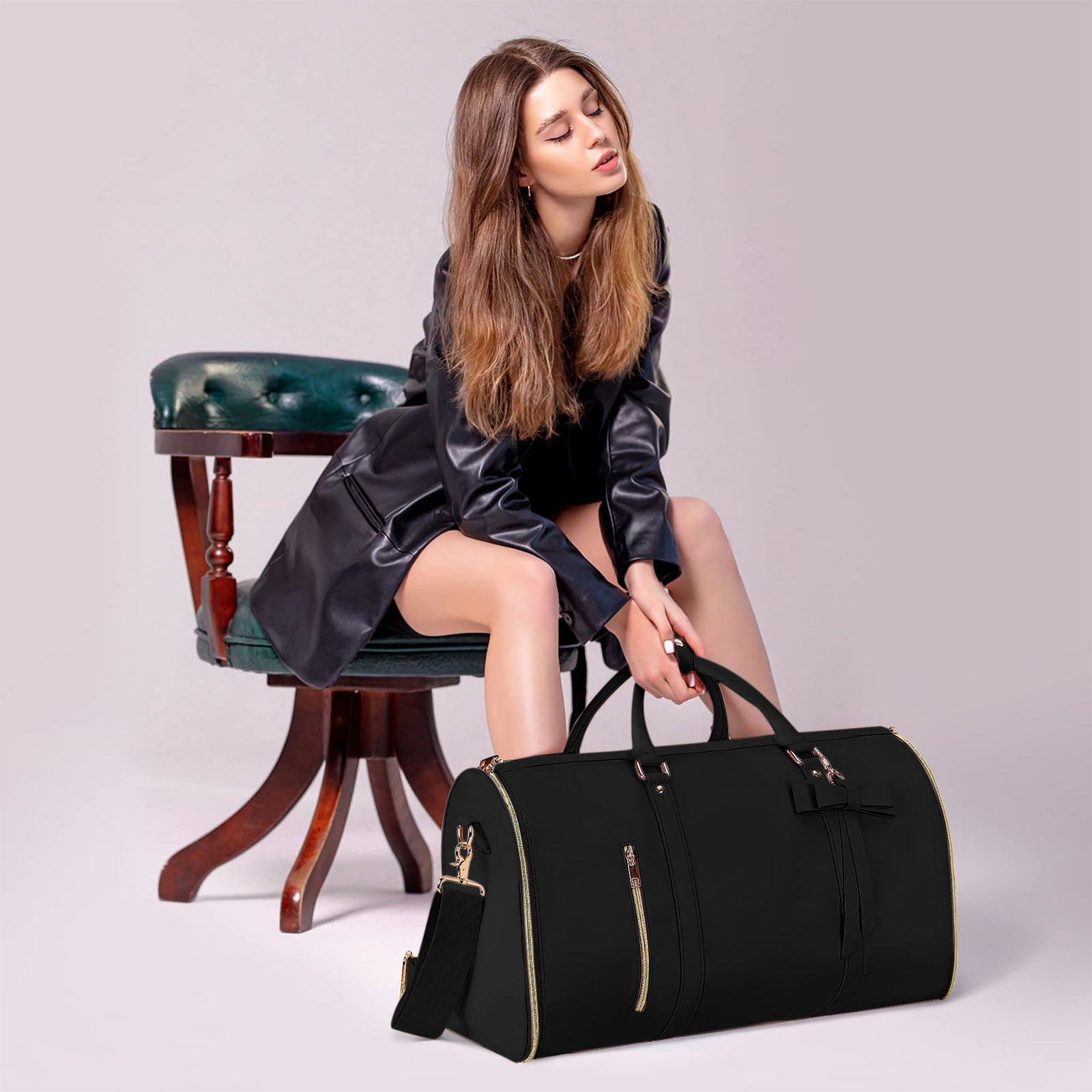 Kabnic Garment Tote Bag, Large PU Leather Duffle Bag for Women ...