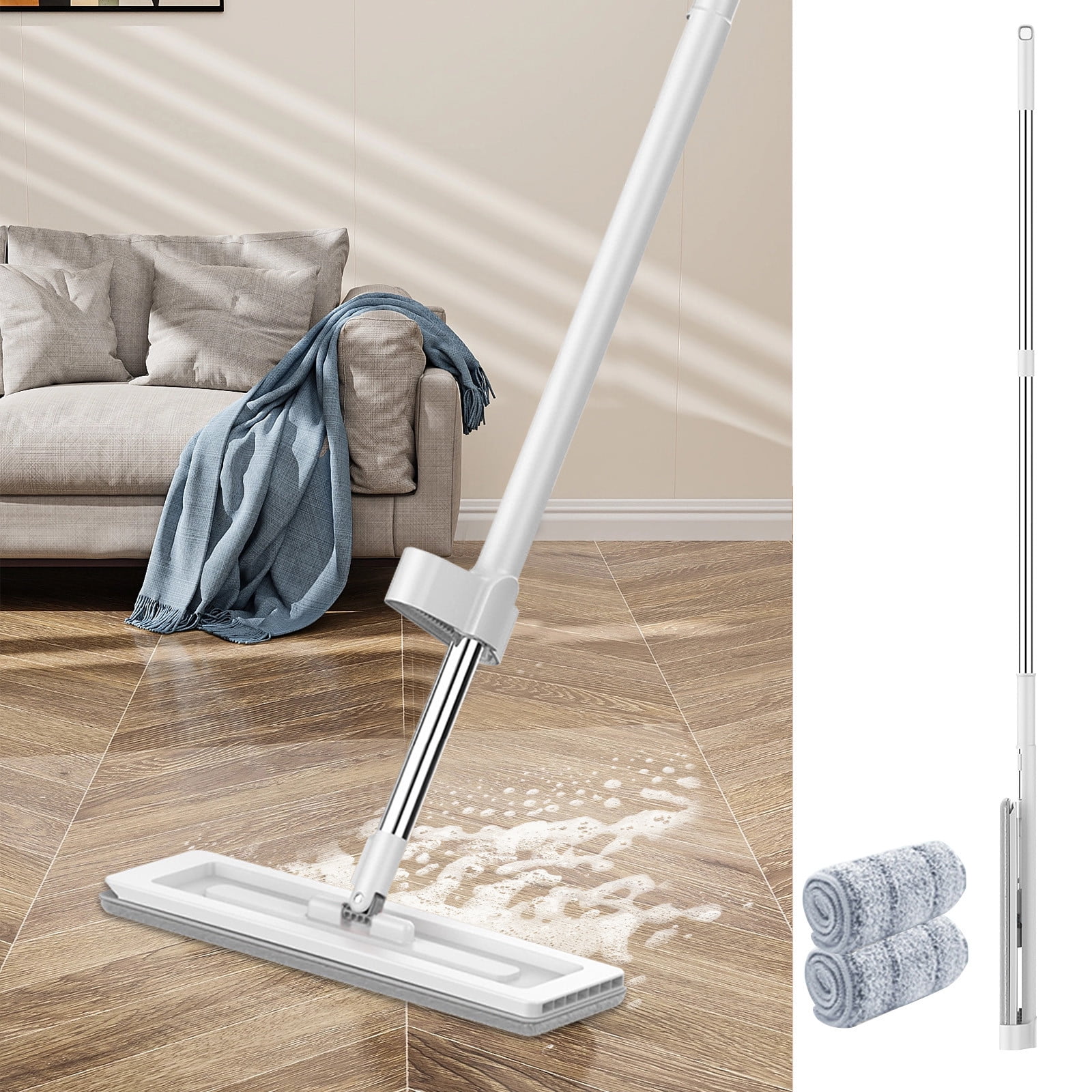 Kabnic Microfiber Mop Floor Cleaning System, Flat Mop with Stainless ...