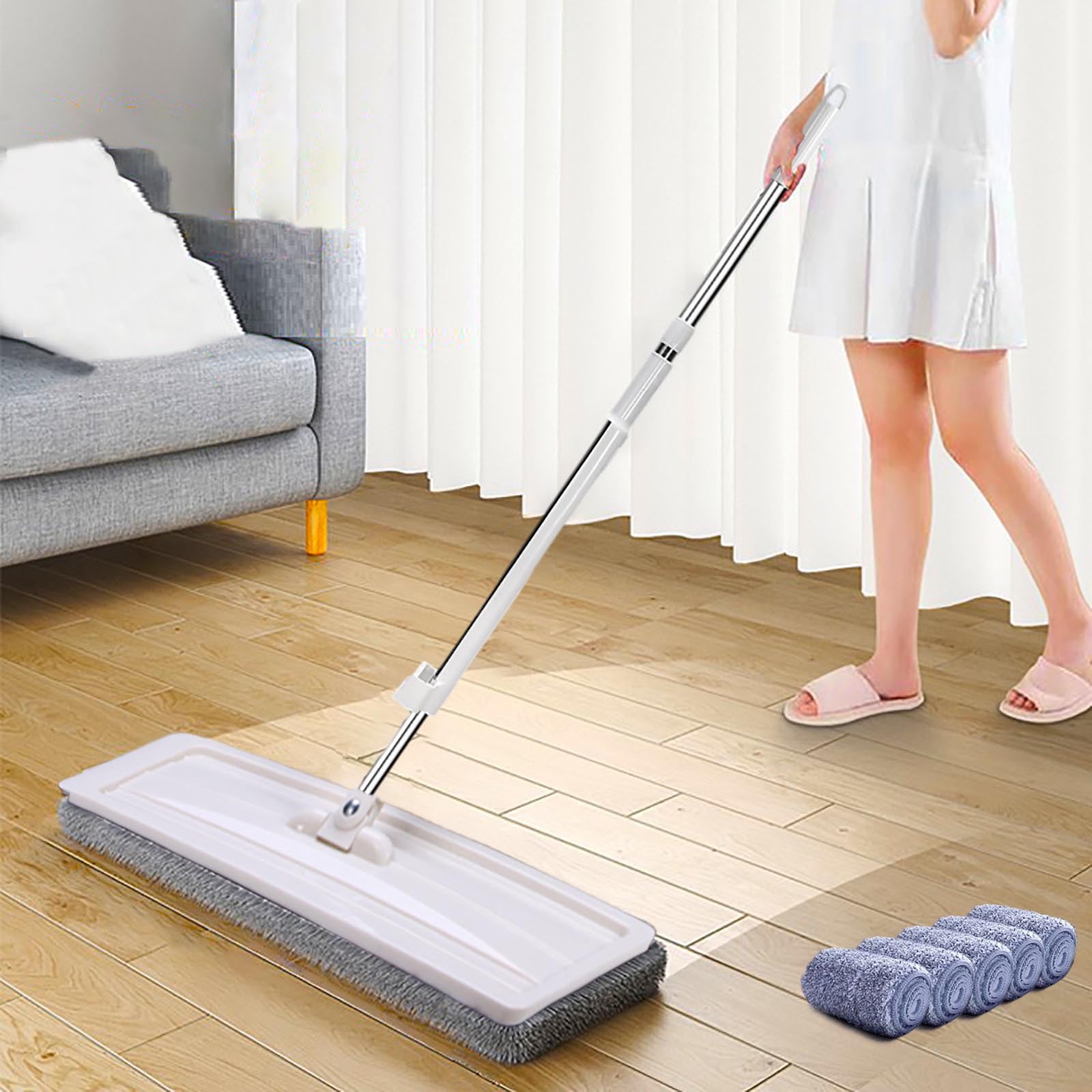 Kabnic Microfiber Mop Floor Cleaning System, Flat Mop with Stainless ...
