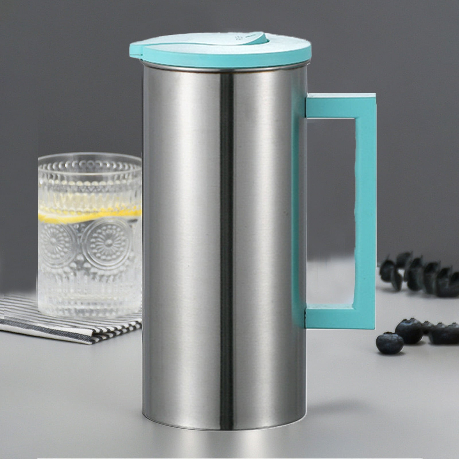 Kabnic Stainless Steel Water Pitcher with Lid, 1.8L/63oz Thermal Carafe ...