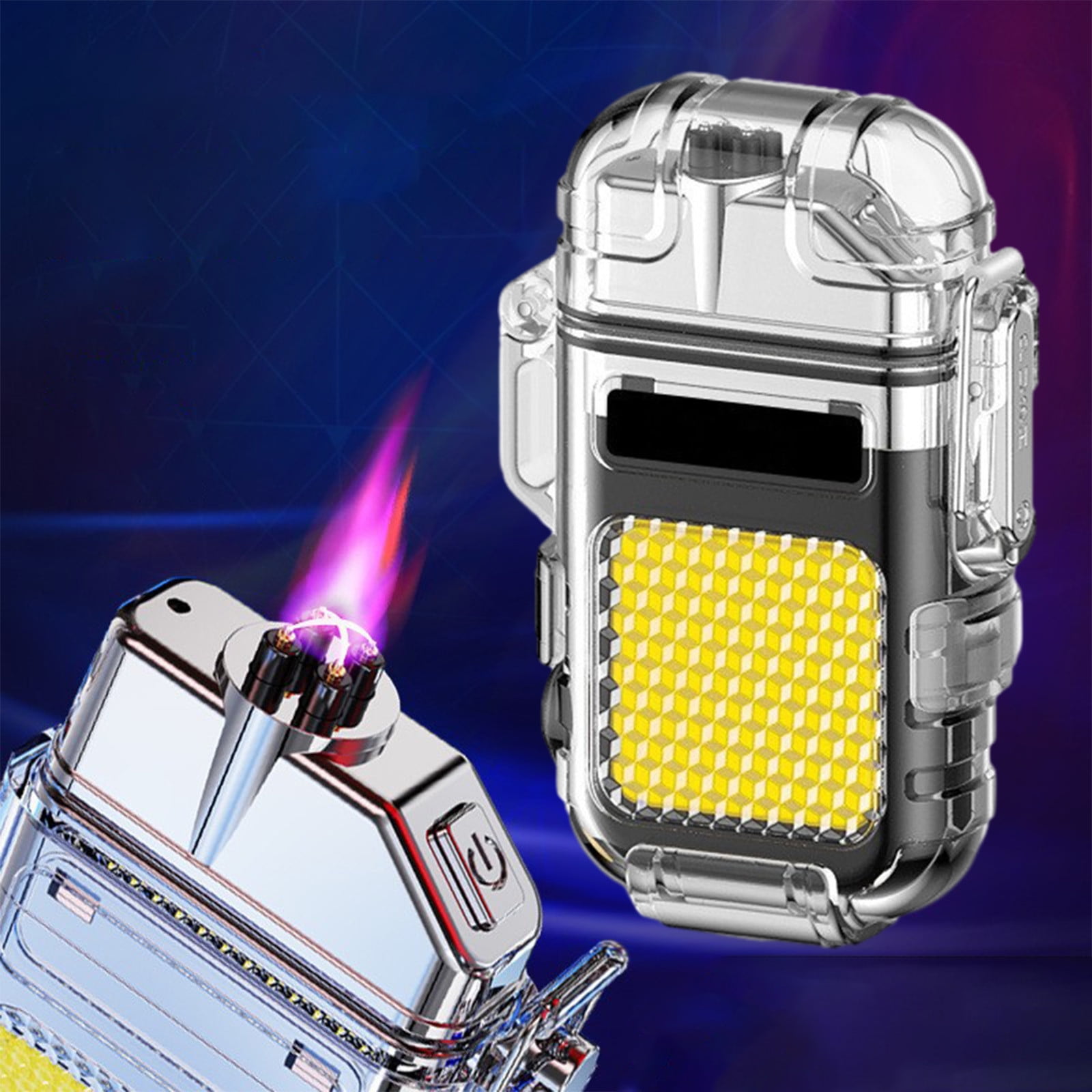 Kabnic Waterproof Rechargeable Flashlight Lighter, 3 in 1 Dual Arc ...