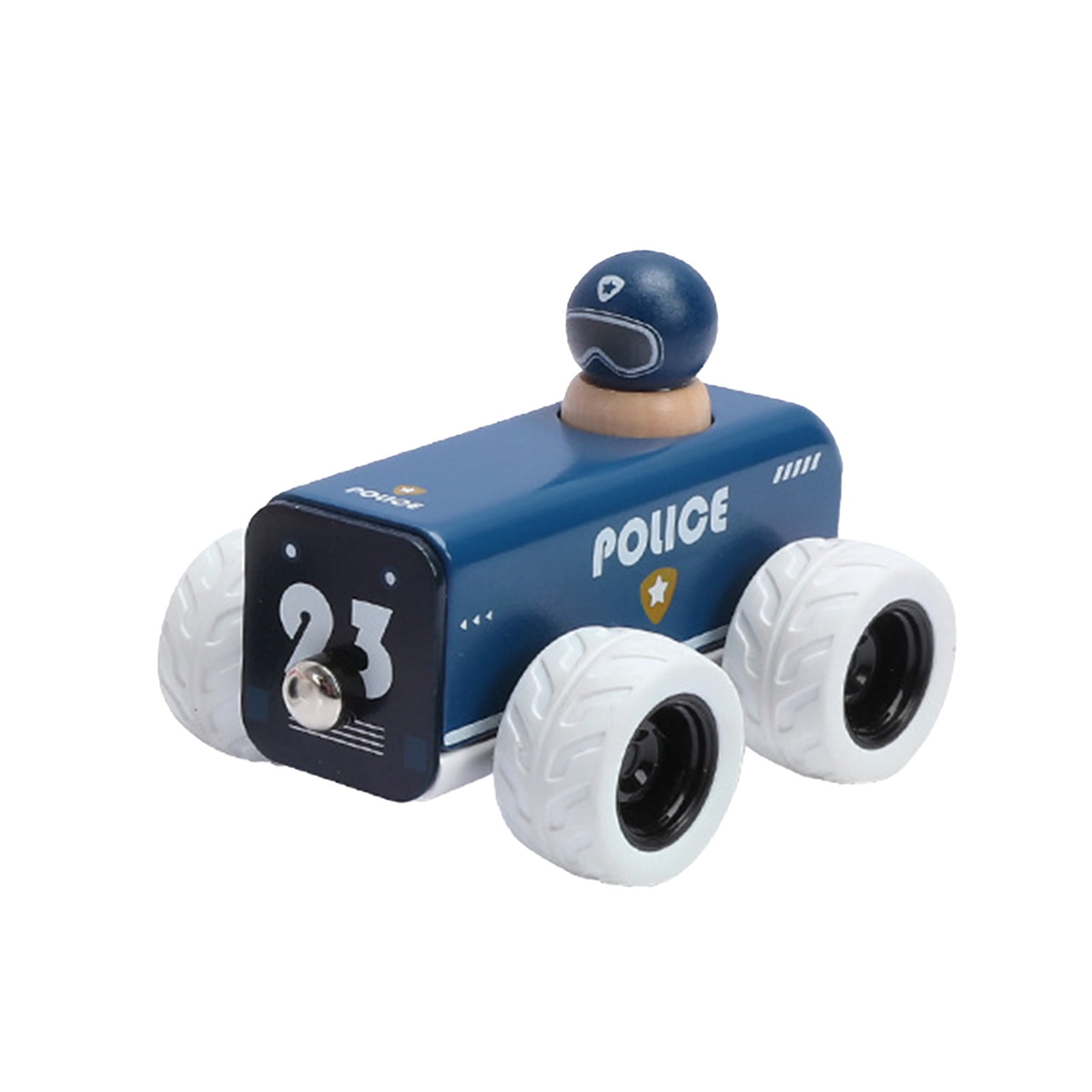 Kabnic Wooden Pull-Back Car, Toy Police Car, Montessori Wooden Racing ...