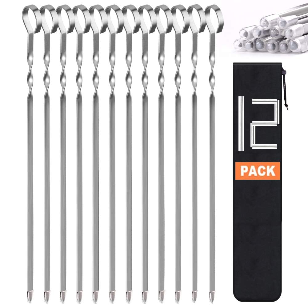 Kabob Skewer,Flat Metal BBQ Barbecue Skewer,16.8" Reusable Stainless ...
