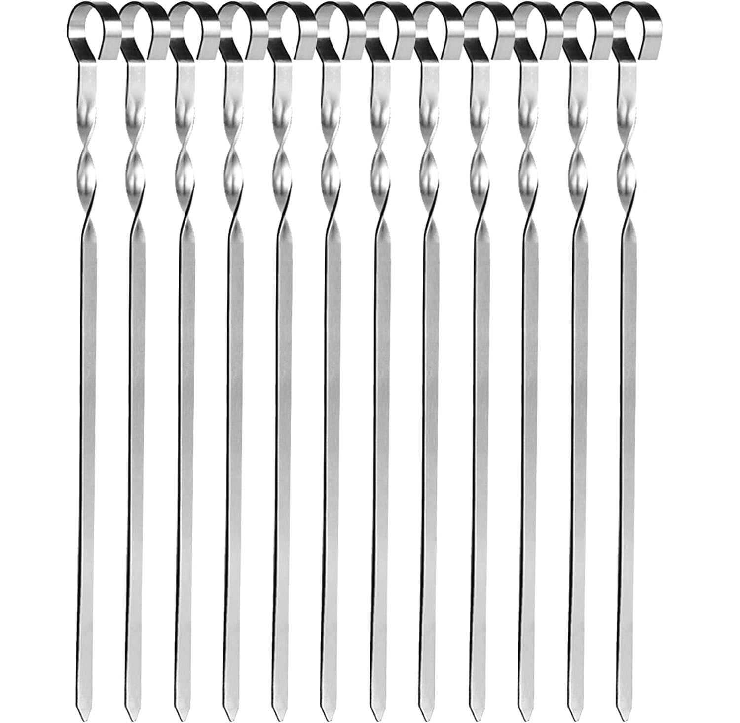 Kabob Skewers 15" Stainless Steel Long BBQ Barbecue Skewers, Flat Metal Kebob Sticks Wide ...