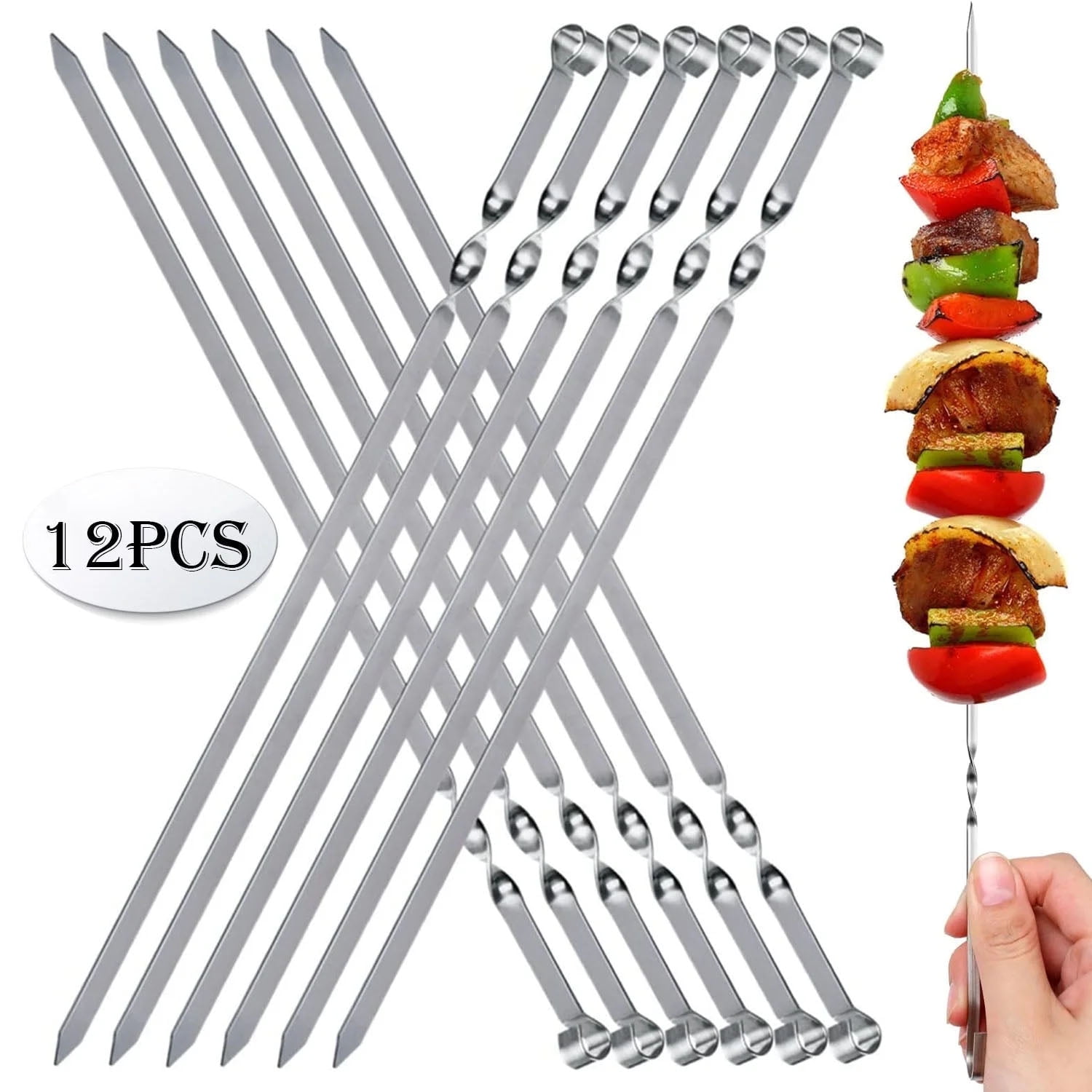 Kabob Skewers Flat Metal BBQ Barbecue Skewers 16" Long Hook Style ...