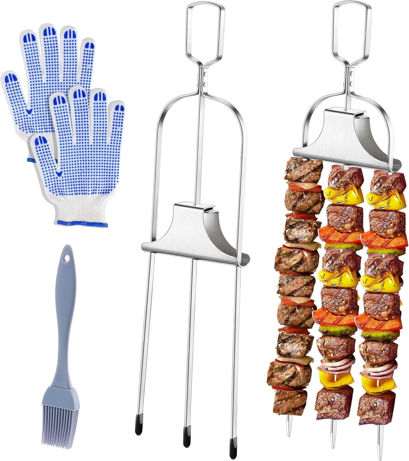 Kabob Skewers for Grilling,14'' Stainless Steel Kebab Skewers,3 Prong ...